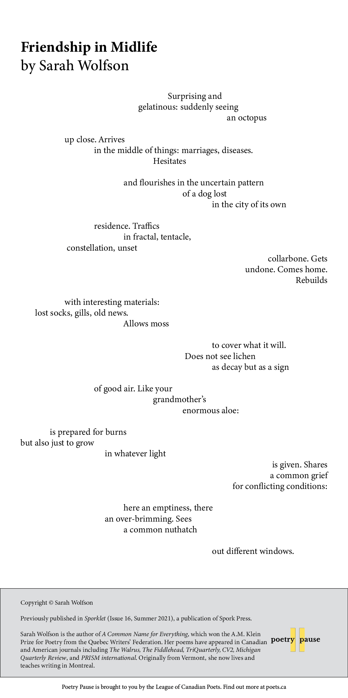 Friendship in Midlife by Sarah Wolfson - League of Canadian Poets